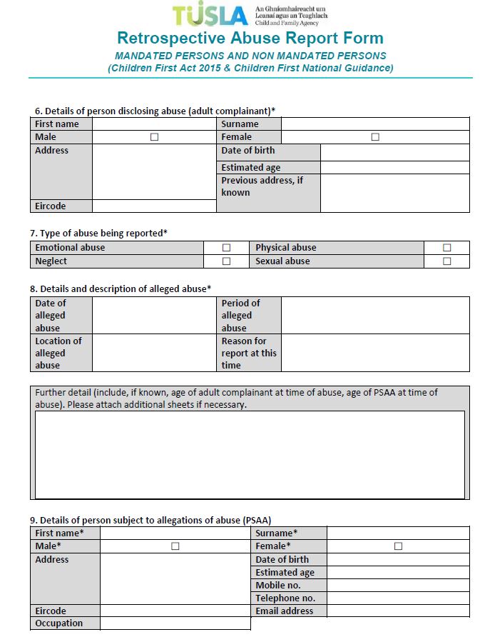 Retrospective Abuse Report Form 2018