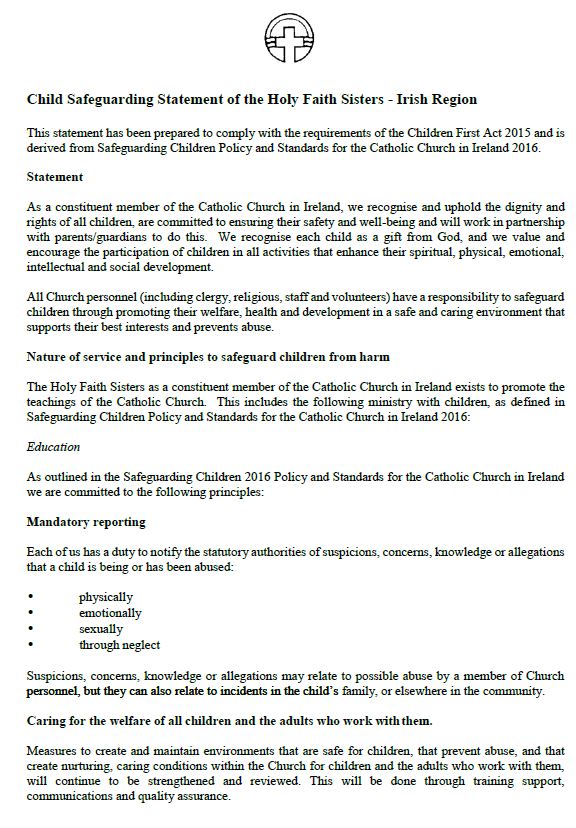 Child Safeguarding Statement 2018 Child Safeguarding Statement 2018